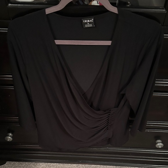Tribal | Tops | Tribal Elegant Black Draped Blouse | Poshmark